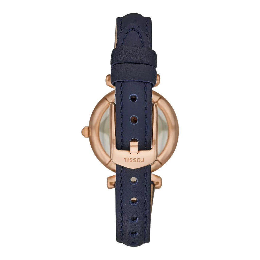 Fossil Carlie Mini Three-Hand Navy Leather Watch | Stock Must Go