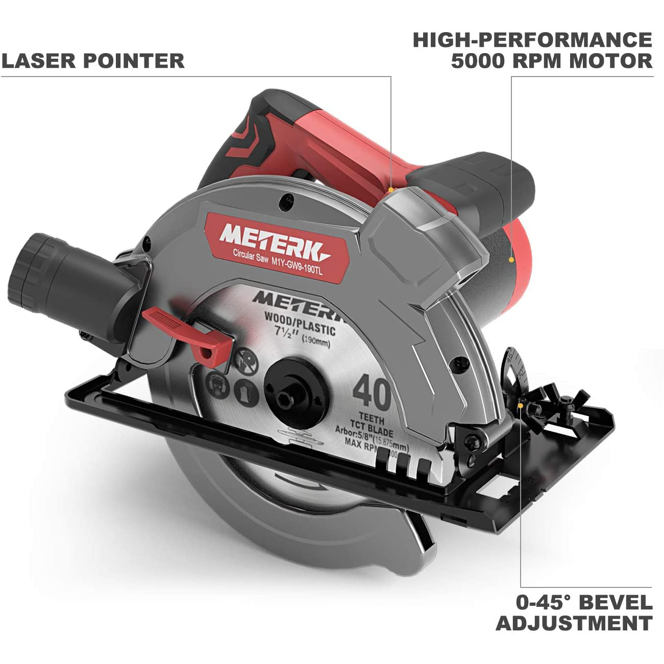 Meterk M1Y-GW9-190TL Circular Saw, 12-Amp Circular Saw with Laser Guid