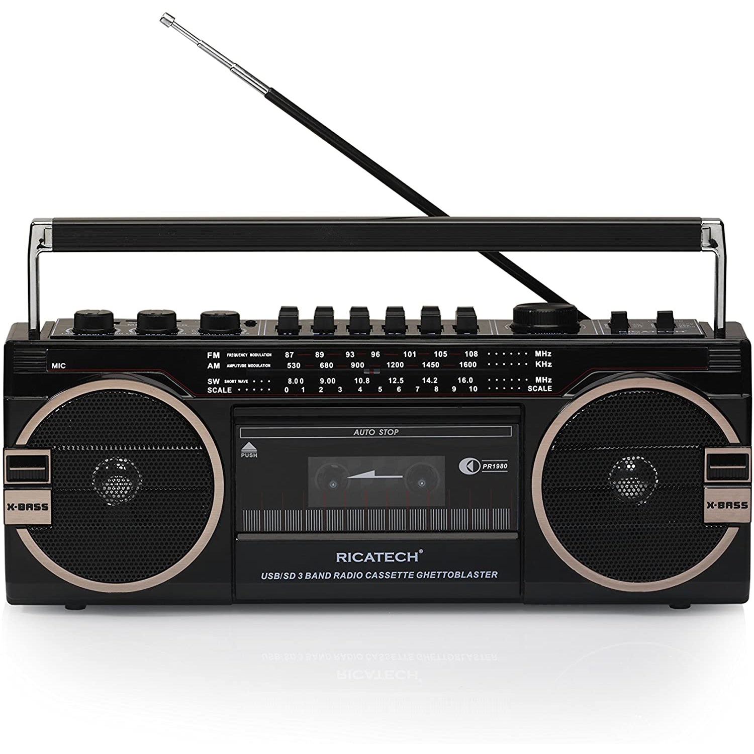 Ricatech PR 1980 Ghetto Blaster Boombox, Cassette/Tape Player, AM/FM/S
