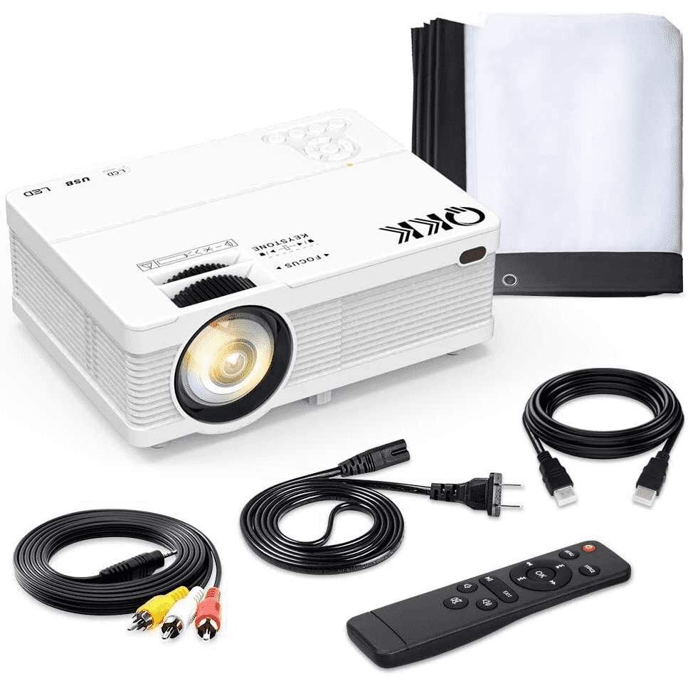 QKK Mini Projector 5500Lumens Portable LCD Projector Full HD 1080P - W